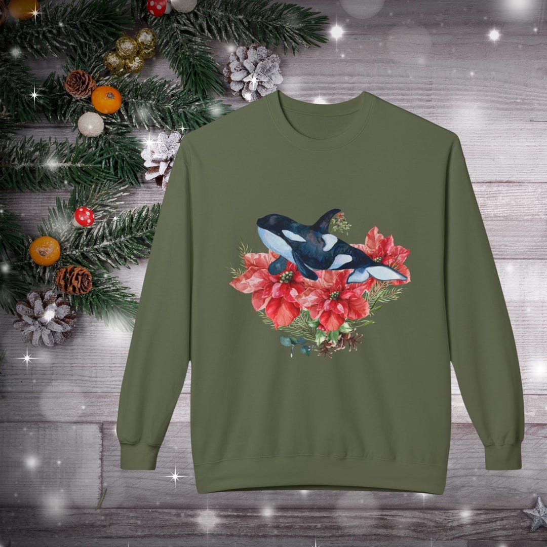 Christmas Winter Holiday Killer Whale Crewneck Sweatshirt, Orca ...