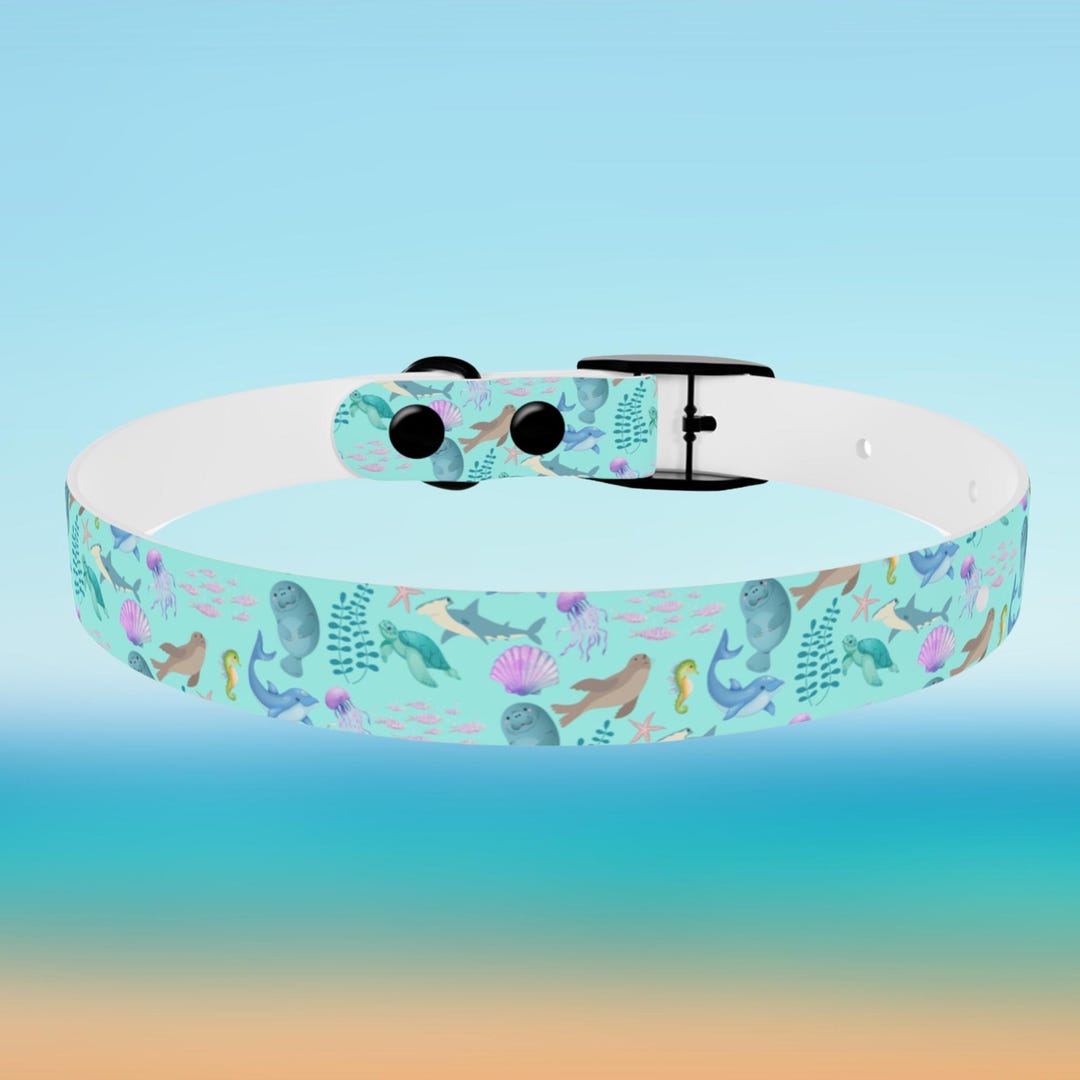 WATERPROOF Dog Collar, Ocean Life Dog Collar Manatees Shark Collar ...