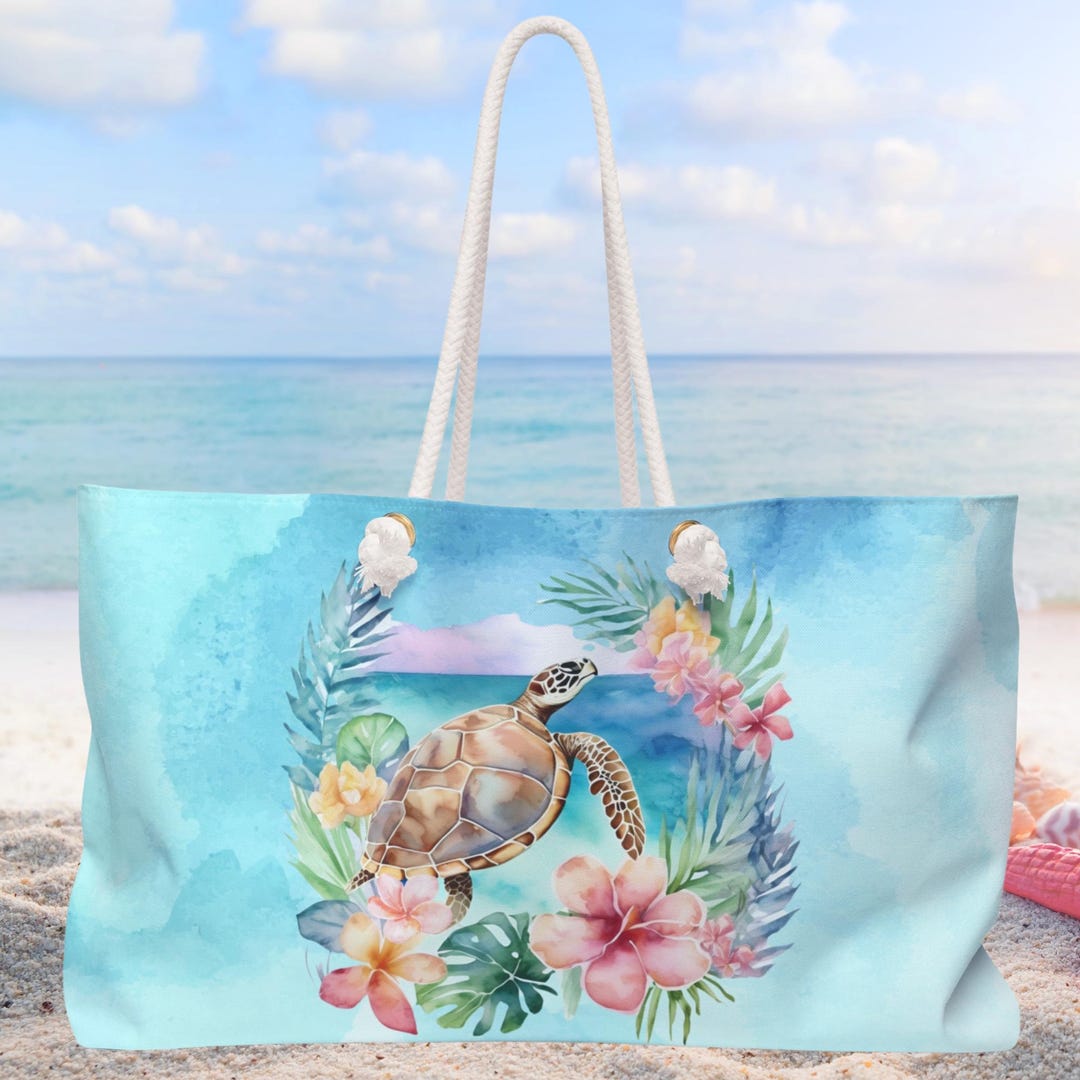 Sea Turtle Tote Bag, Tropical Floral Sea Turtle Weekender Bag, Sea ...