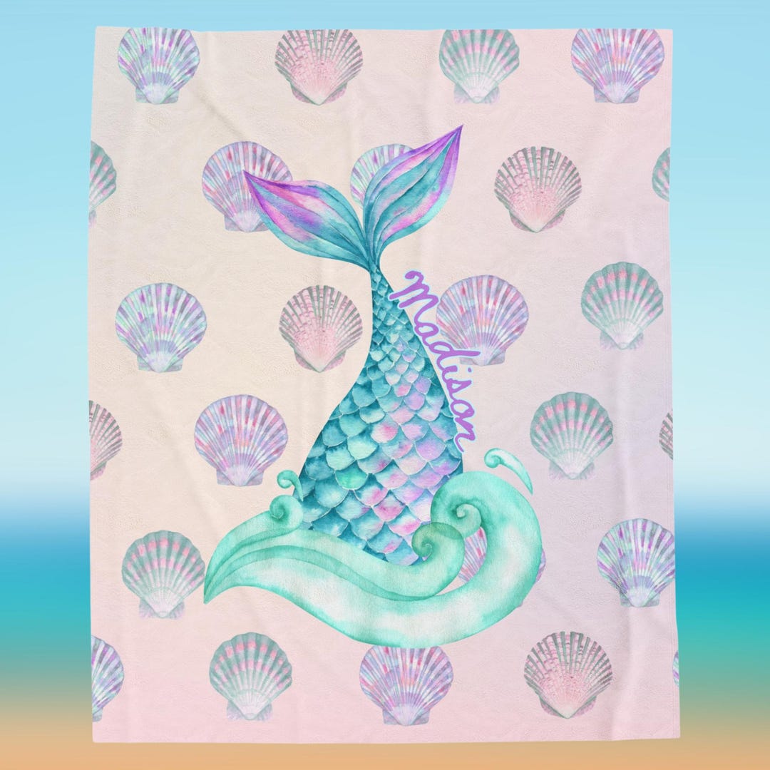 Mermaid Seashell Blanket, Seashell Pattern Personalized Plush Blanket ...