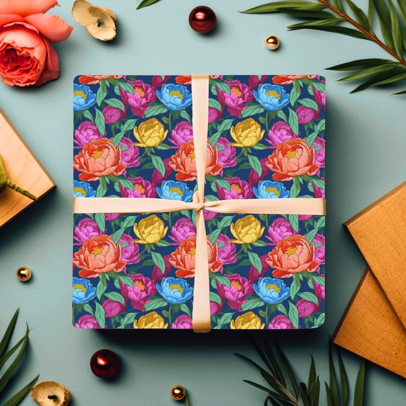 Holiday Botanical Digital Wrapping Paper Mock-up Overlay: Instant ...