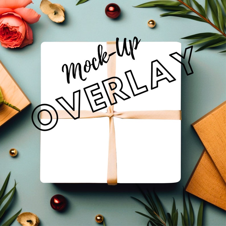 Holiday Botanical Digital Wrapping Paper Mock-up Overlay: Instant ...