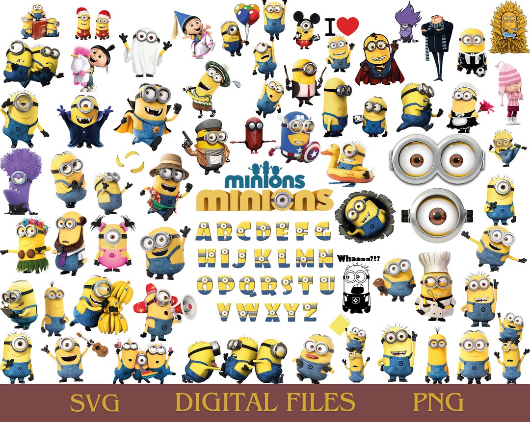 Minions Svg,png,pdf Bundle, Font Svg, Bundle Layered SVG, Minions Faces ...