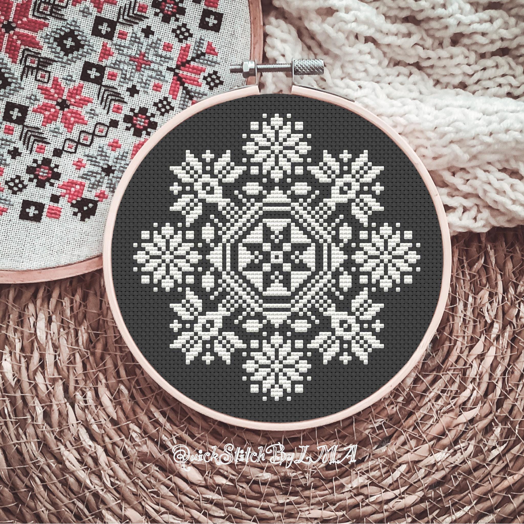 Monochrome Folk Cross Stitch Pattern Instant Download PDF, Floral ...