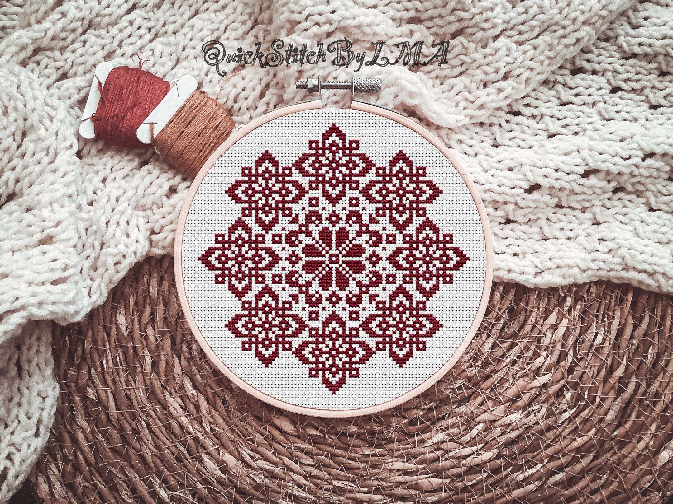 Mandala Cross Stitch Pattern PDF, Monochrome Floral Sampler Embroidery ...