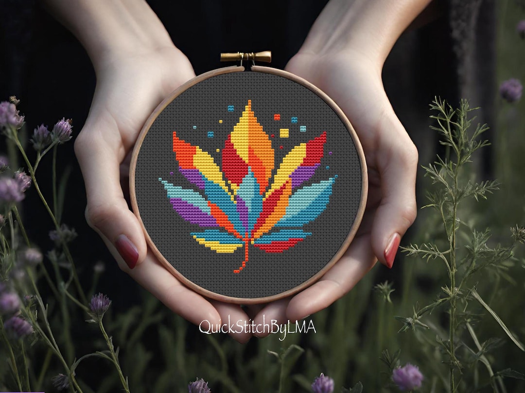 Tree Leaf Cross Stitch Pattern Instant Download PDF, Abstract Colorful ...