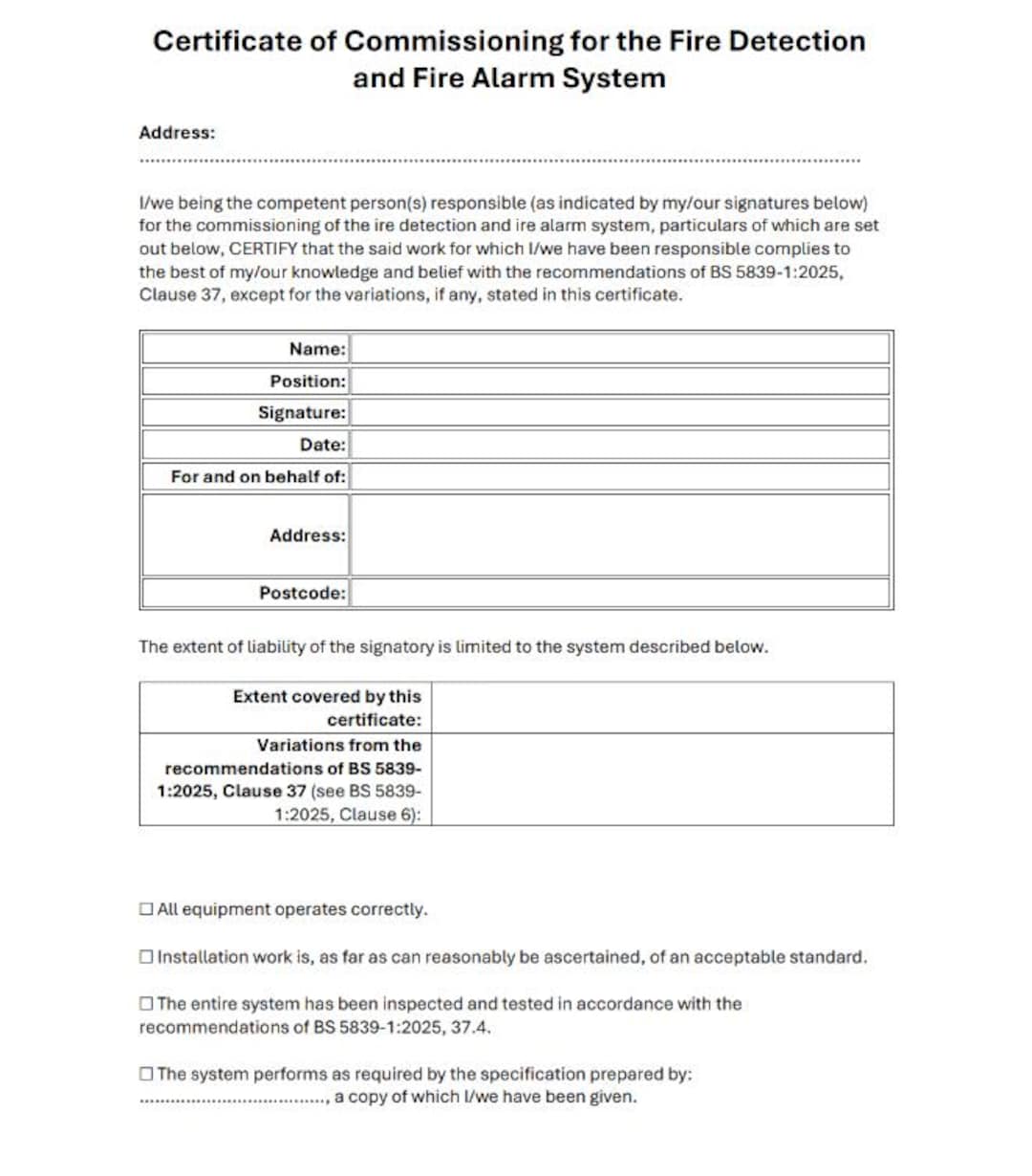 BS5839-1:2025 Fire Alarm and Detection Certificate Package - Etsy UK
