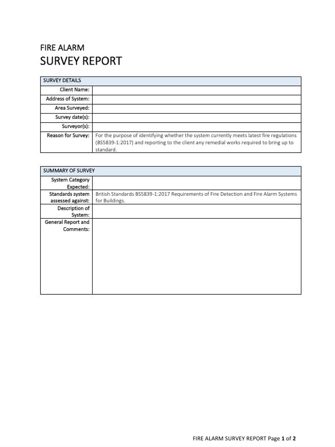 Fire Alarm Survey Report Template for Fire Engineers - Etsy