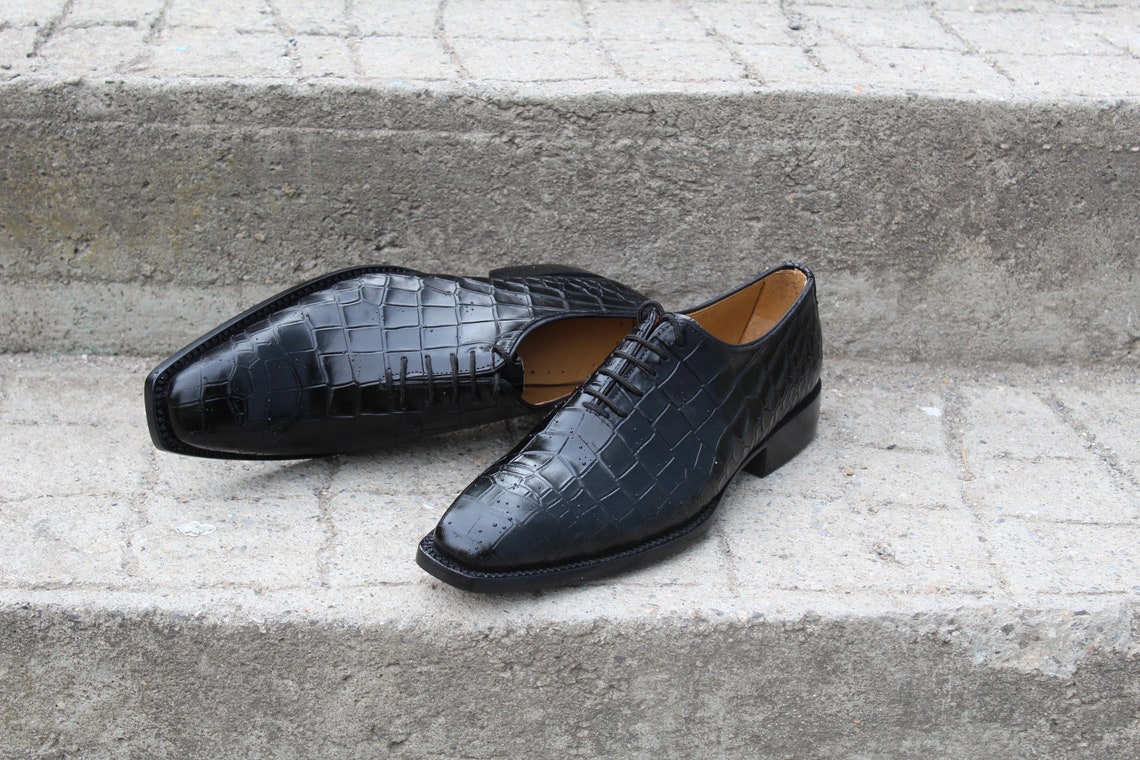Buy New Bespoke Black Crocodile Shoe Men's Fashion Lace up Formal Dress ...