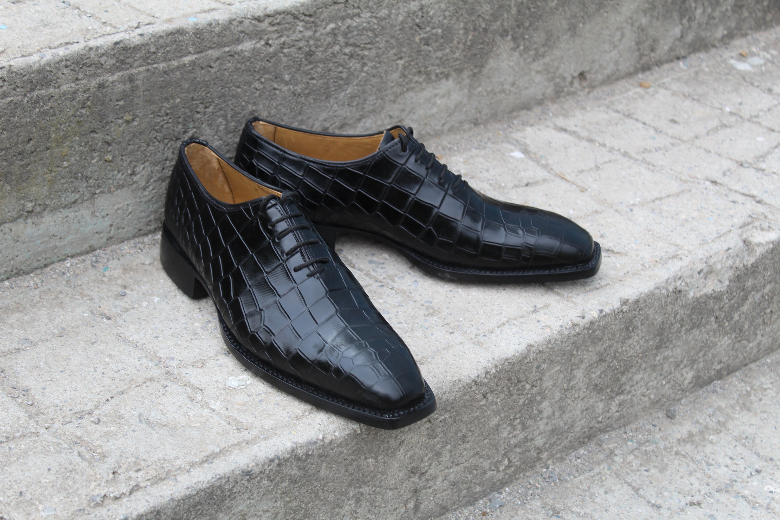 Buy New Bespoke Black Crocodile Shoe Men's Fashion Lace up Formal Dress ...