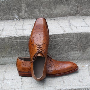 Buy New Bespoke Tan Ostrich Shoe Men's Fashion Formal Leather Lace up ...
