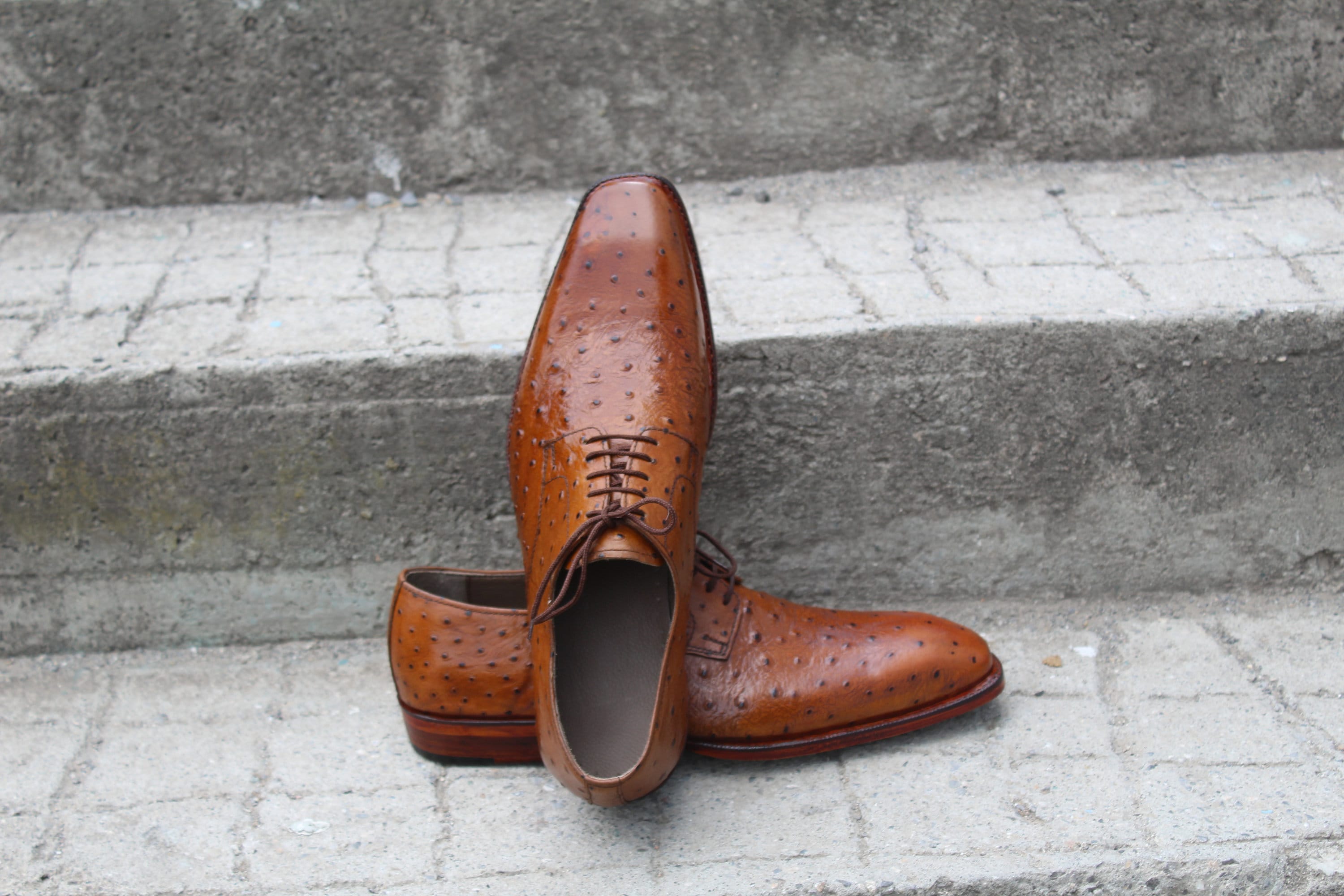 Buy New Bespoke Tan Ostrich Shoe Men's Fashion Formal Leather Lace up ...
