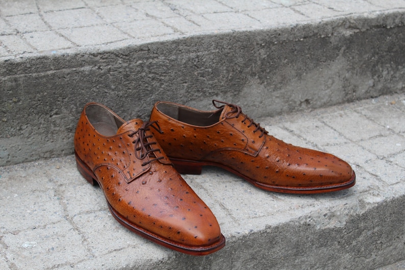 Buy New Bespoke Tan Ostrich Shoe Men's Fashion Formal Leather Lace up ...