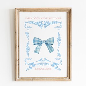 Modern Christian Pink and Blue Coquette Gallery Wall Art, Trendy Preppy ...