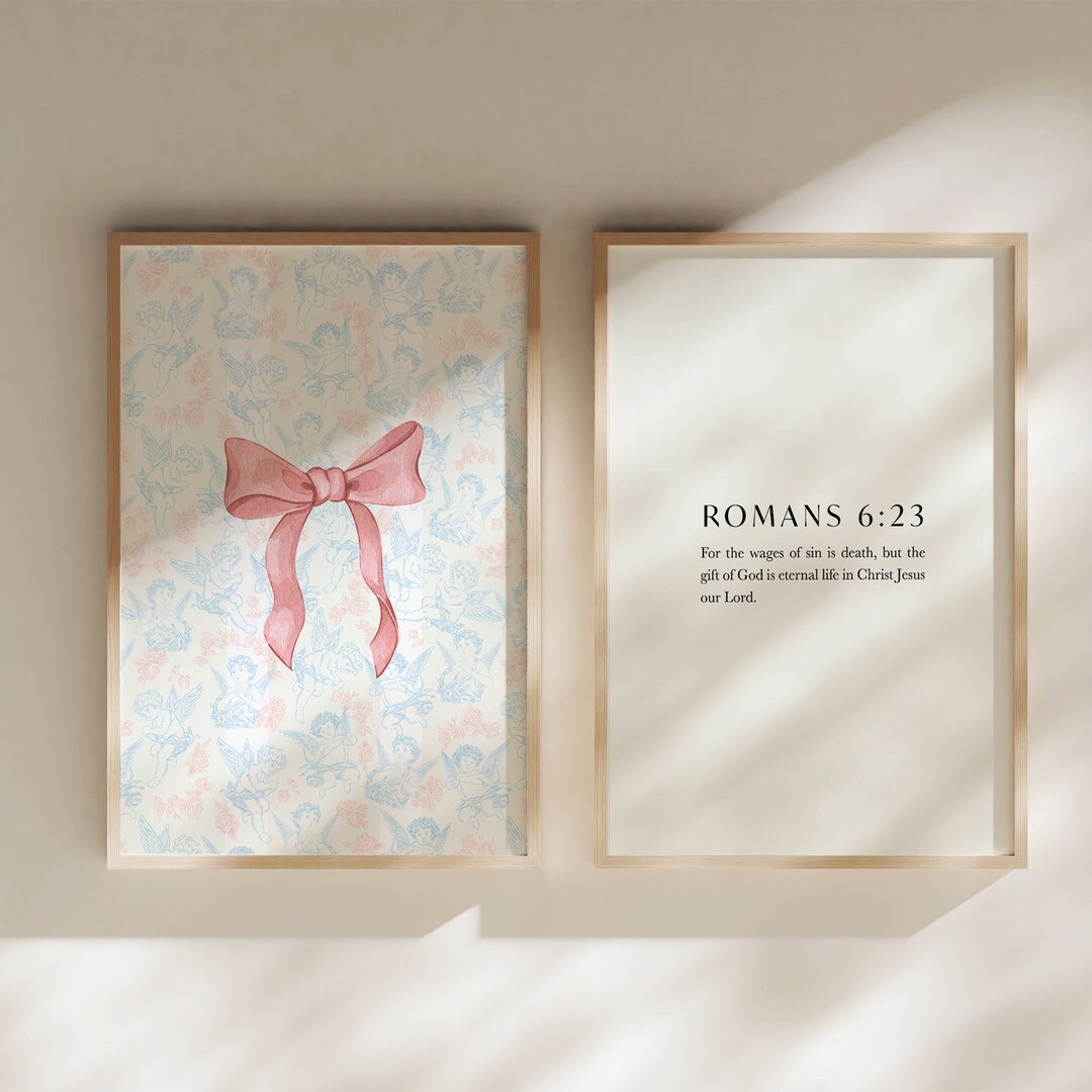 Romans 6:23 Christian Printable Wall Art, Trendy Preppy Pink Coquette ...