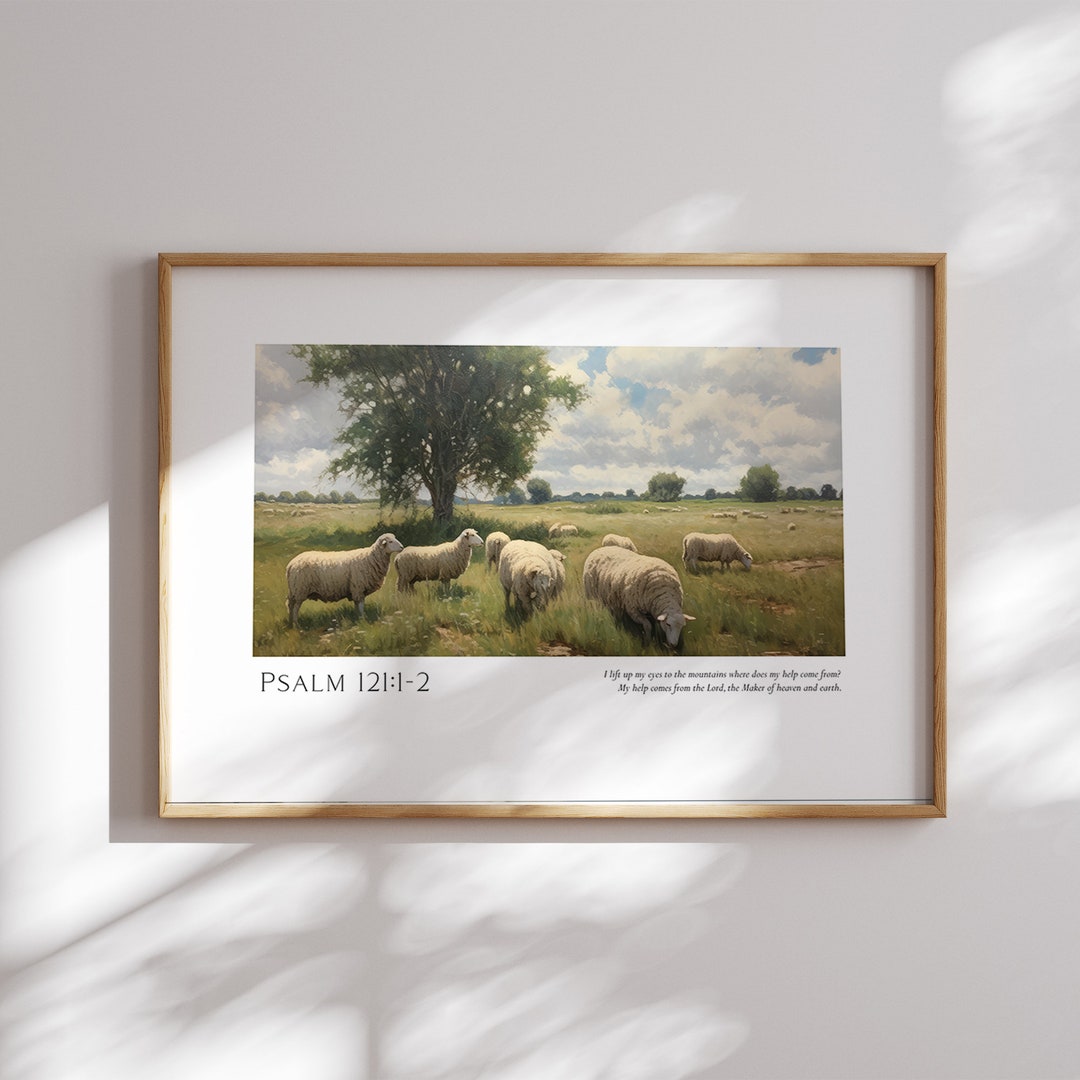 Psalm 121:1-2, Vintage Farm Wall Print, Sheep Wall Art, Christian Home ...