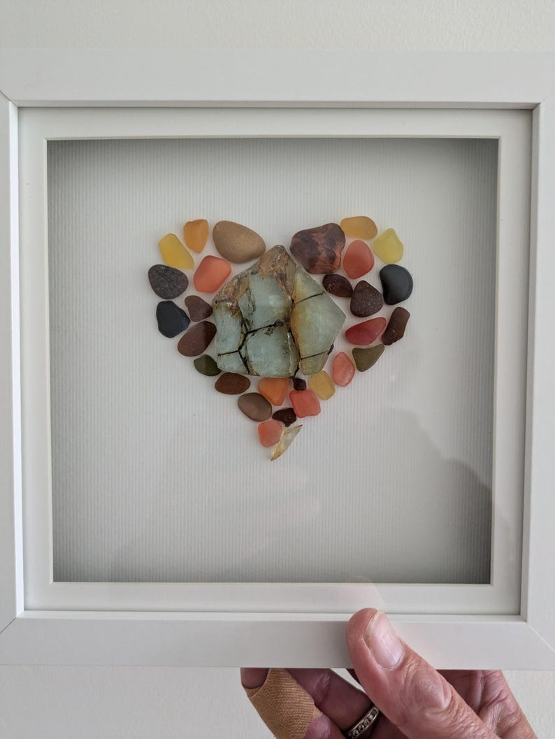 Beach Sea Glass and Pebble Heart Picture • Handmade in Suffolk - Etsy