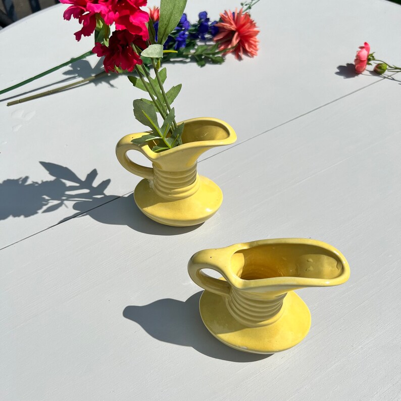 Mccoy (ummarked) Pottery, Yellow Pitcher (1) W/ Handle & Elongated ...