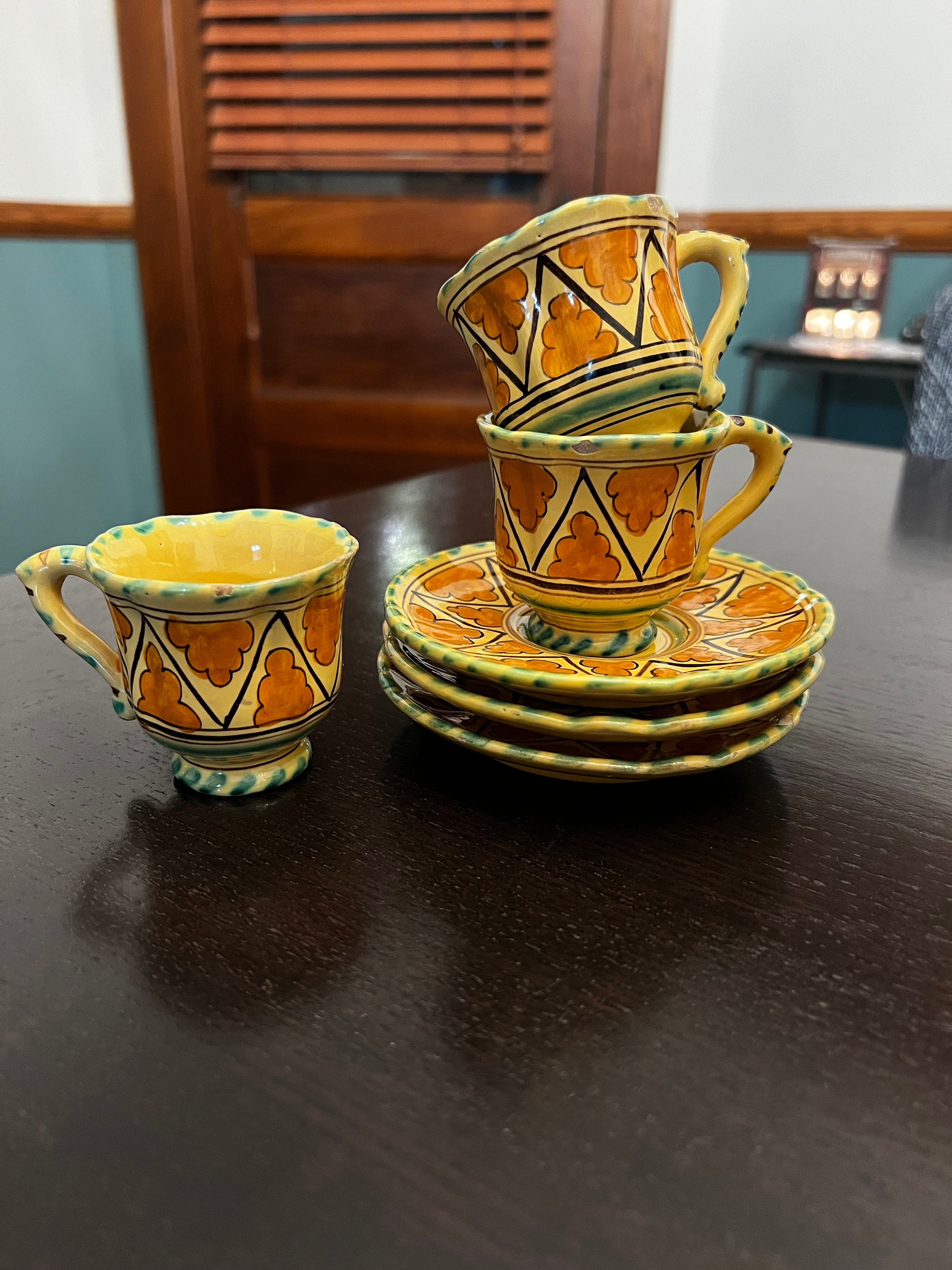 Italian Majolica Pottery Espresso Cups With Saucers, Signed F. B., Set ...