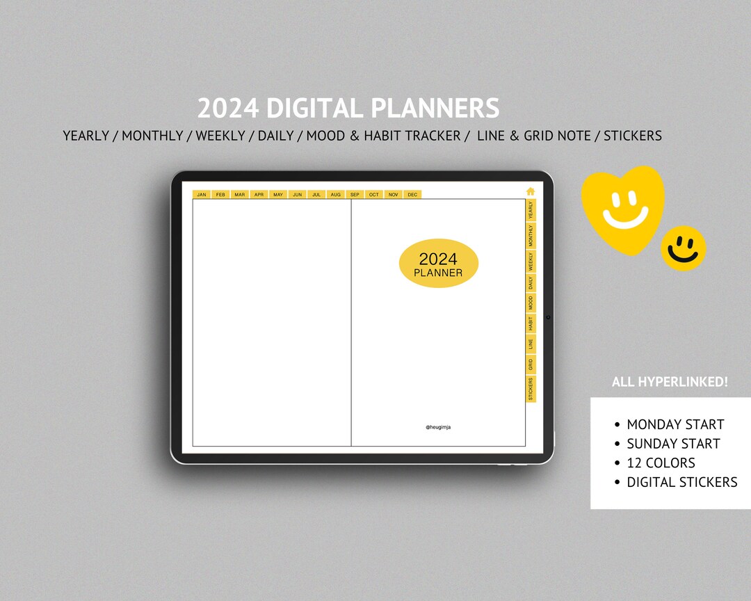 YELLOW Ver. 2024 DIGITAL PLANNER hyperlinks Yearly / Weekly - Etsy