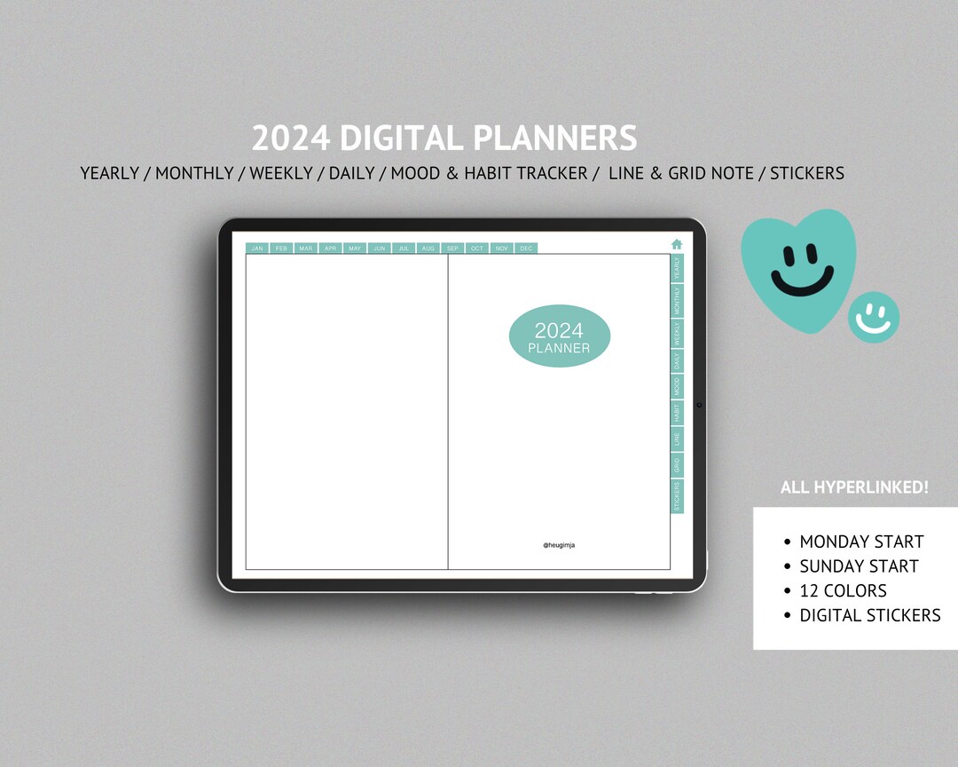TURQUOISE Ver. 2024 DIGITAL PLANNER hyperlinks Yearly / - Etsy