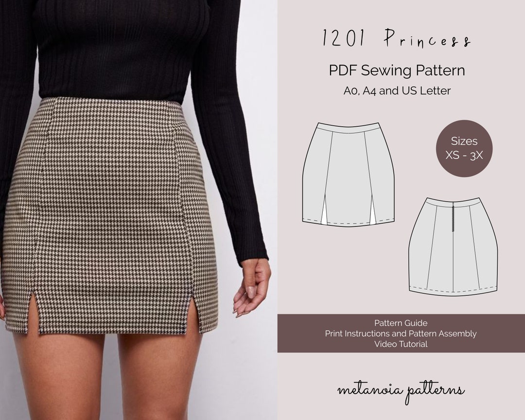 1201 Princess, Split Hem Skirt Pattern, Princess Line Skirt Pattern ...