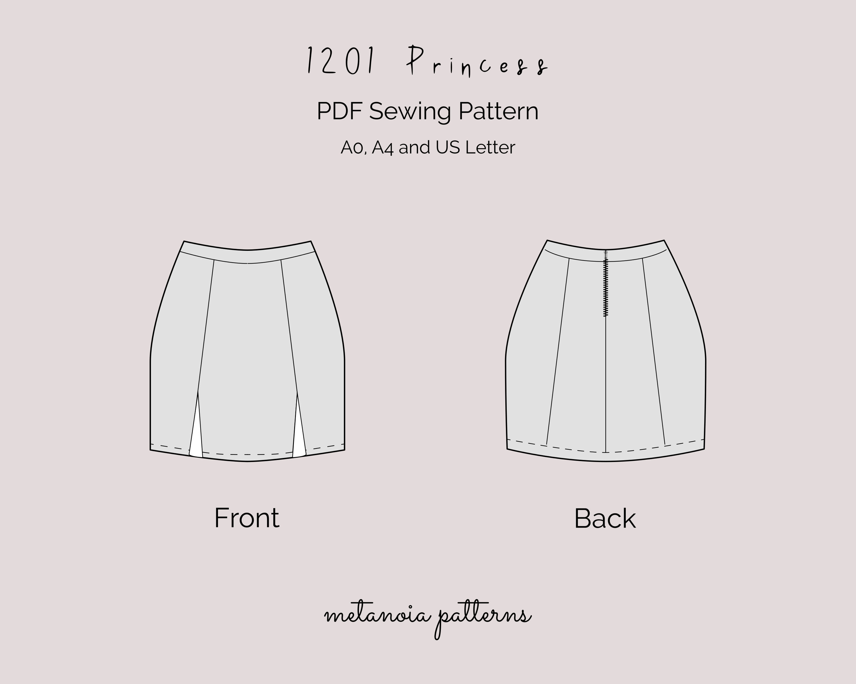 1201 Princess, Split Hem Skirt Pattern, Princess Line Skirt Pattern ...