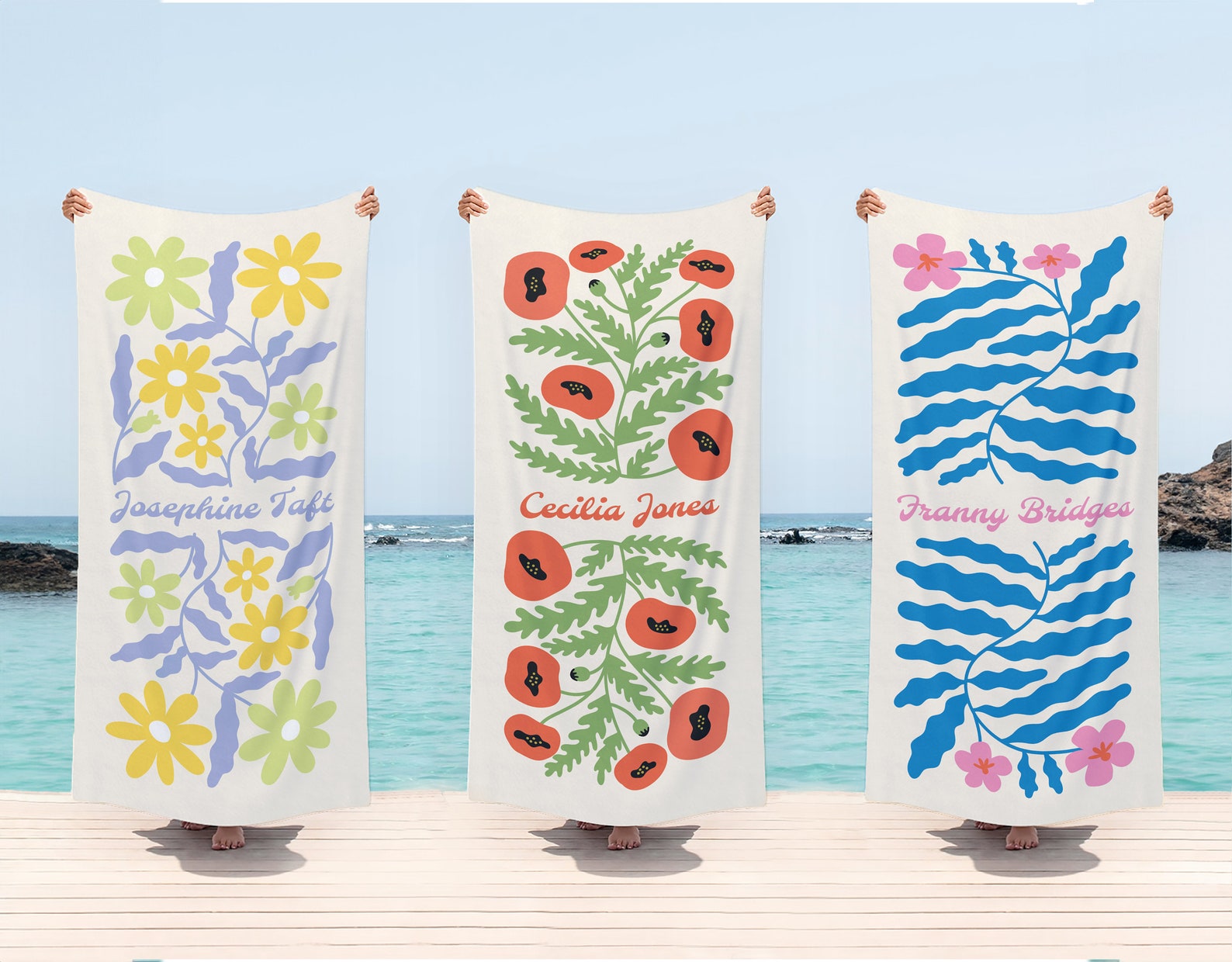 Vintage Floral Print Beach Towels, Retro Beach Towels, 70s Groovy Style ...