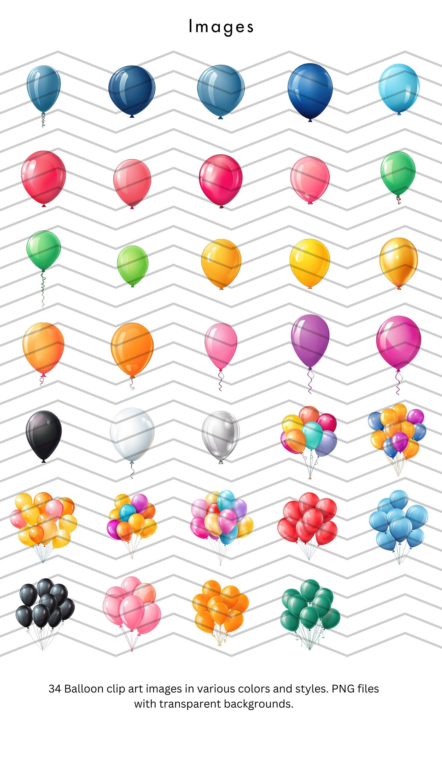 34 Balloon Clip Art Set: Birthday, Black & White, Blue, Pink, Red ...