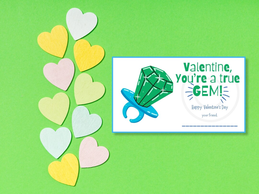 You're a True Gem Valentine, Valentine Card, Kids Valentine Gift Tag ...