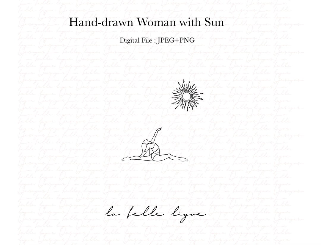Lineart Woman With the Sun Female Line Drawing Poster Png File ...