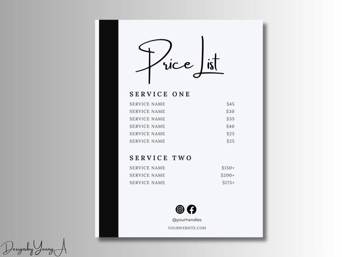 Minimal Price List Editable Template, Price List Flyer Canva, Business ...