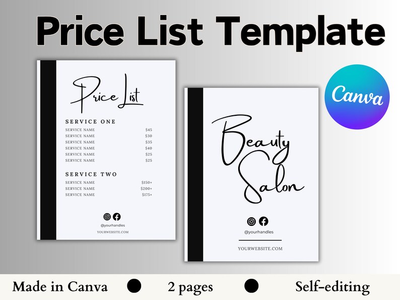 Minimal Price List Editable Template, Price List Flyer Canva, Business ...