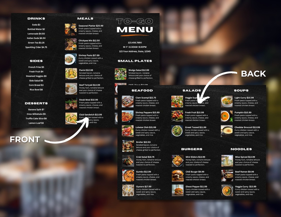 Modern Takeout Menu Canva Template | Restaurant Menu Tri-fold Brochure Canva Template | Editable ...