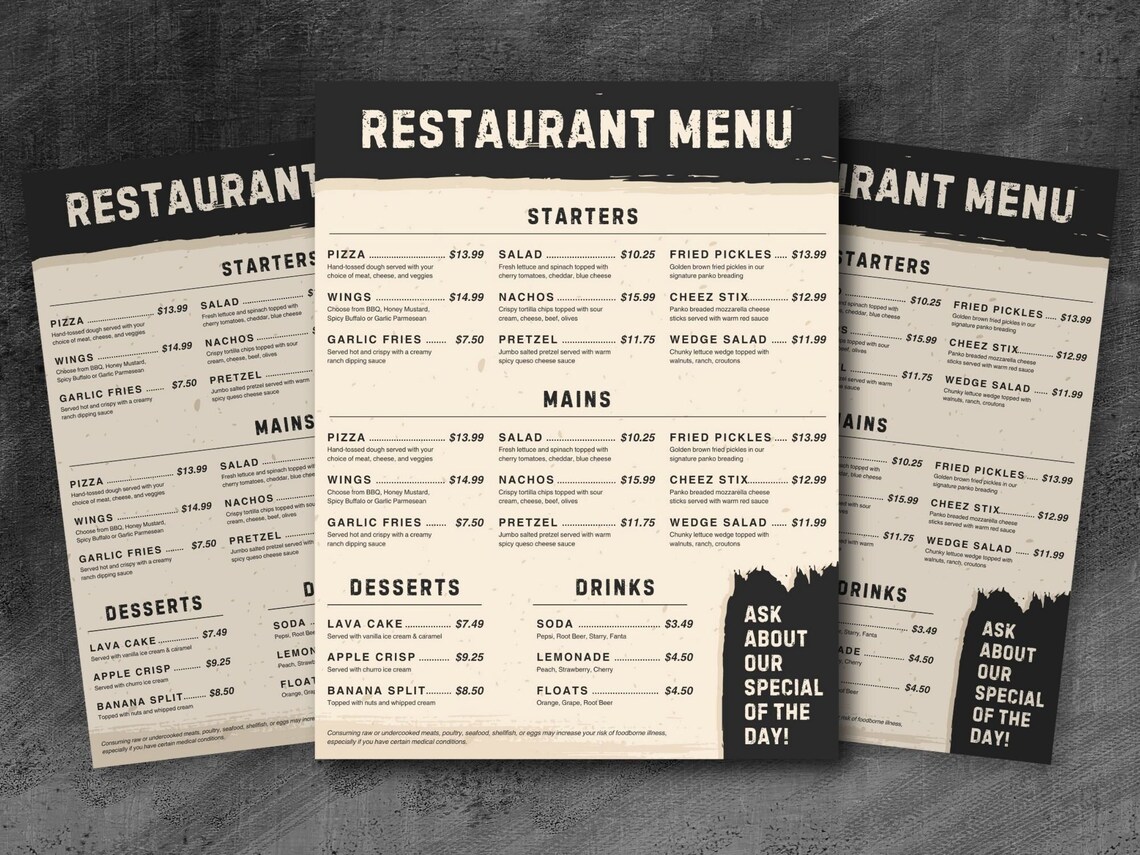 Modern Restaurant Menu Template | Trendy Menu Canva Template | Editable ...