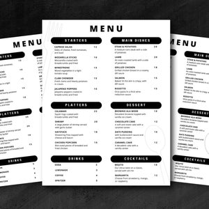 Simple Black & White Menu Template Minimal Menu Canva Template Editable Restaurant Cafe Menu ...