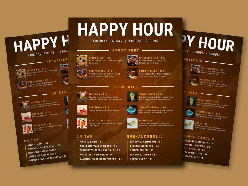 Modern Happy Hour Menu Template | 8.5x11" Cocktail Menu Template for ...