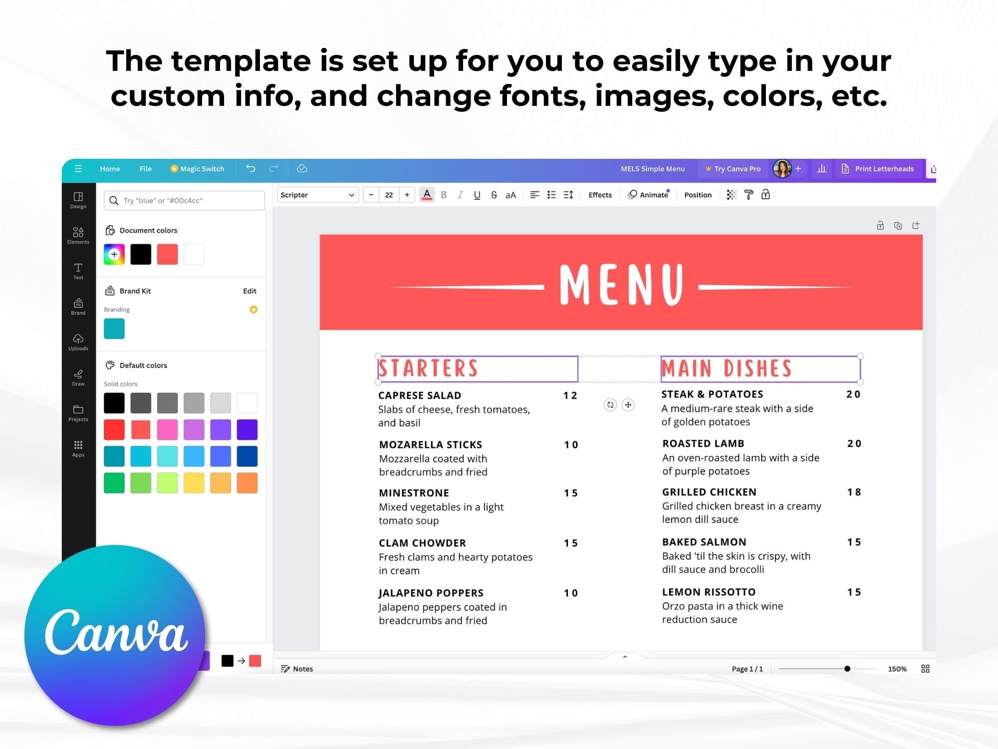 Simple Restaurant & Bar Menu Design Template | Editable Modern Menu ...