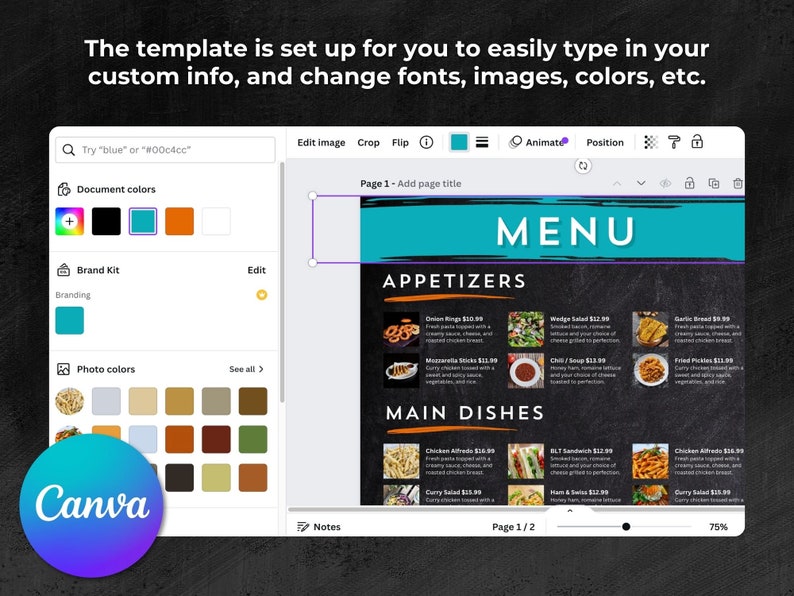 Modern Restaurant Menu Template | Chalkboard Menu Canva Template ...