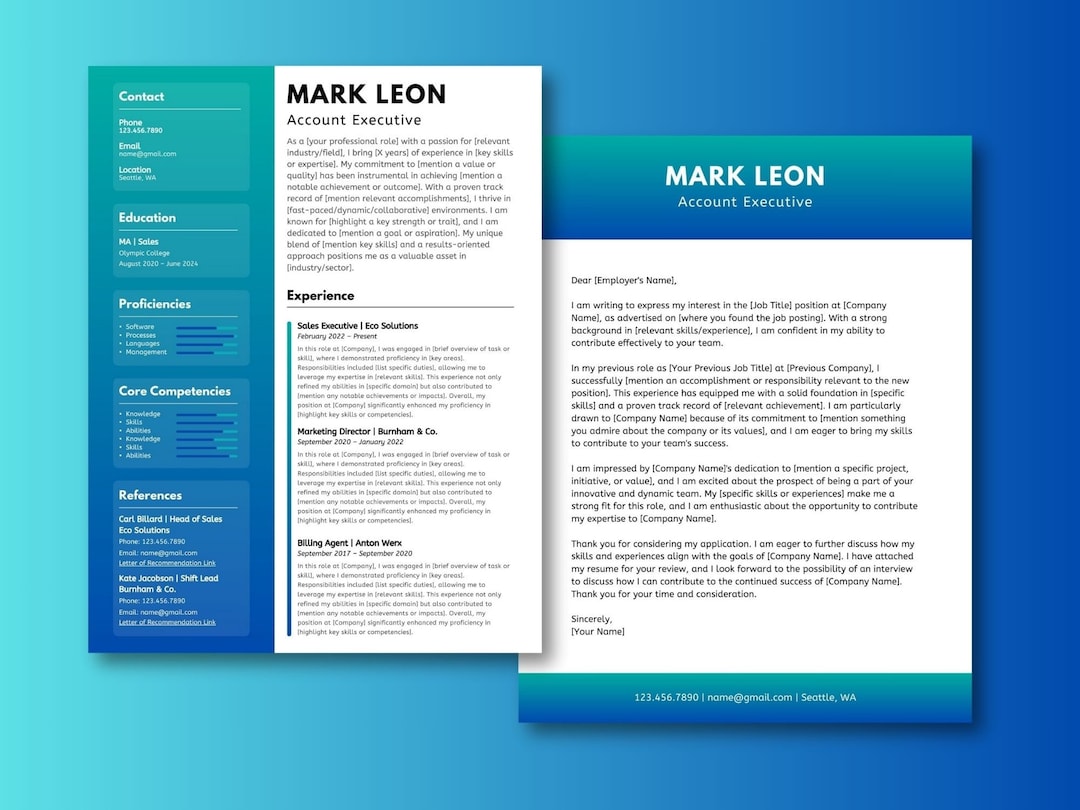 Modern Colorful Gradient Resume Cover Letter Template - Etsy