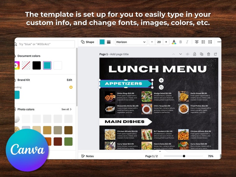Trendy Modern Restaurant Menu Template | 8.5x11" Menu Template for ...