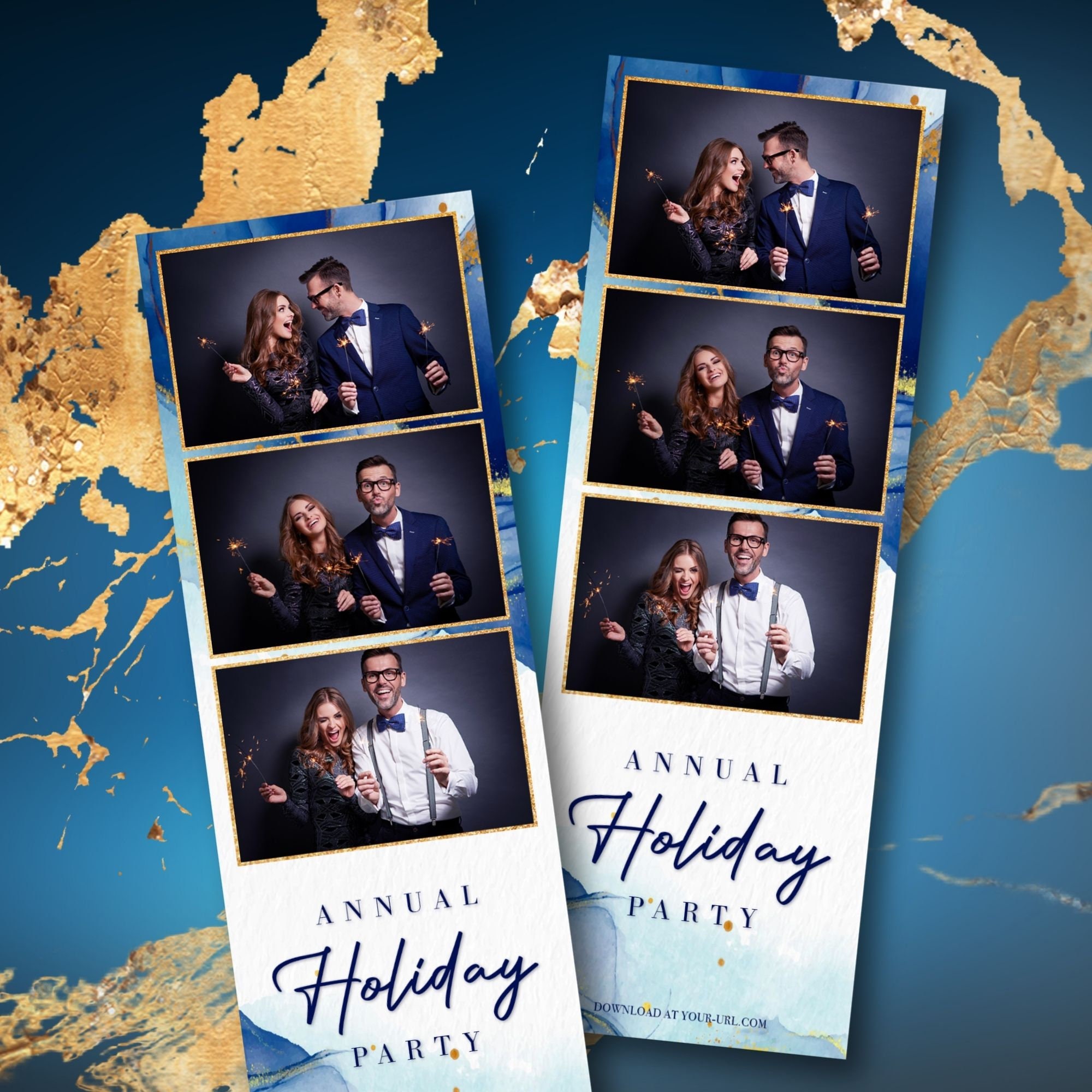 Navy Blue & Gold Watercolor Photobooth Print Template | Fun Classy ...