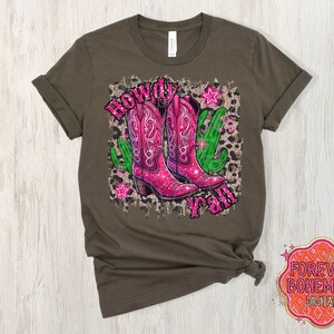 Sparkly Pink Howdy Y'all Cowgirl Boots Shirt Design PNG 300 DPI Leopard ...