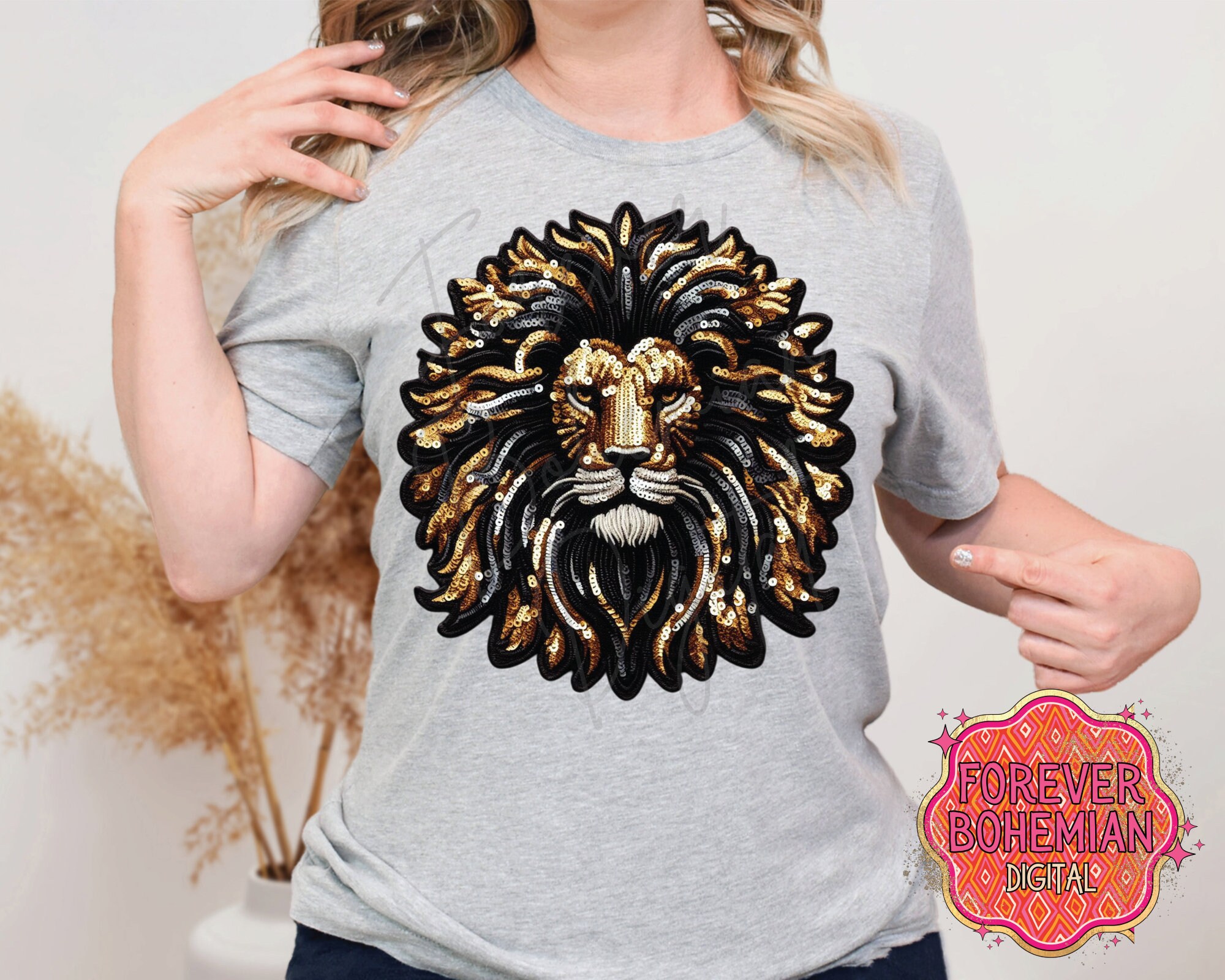 Black and Gold Faux Sequin Embroidered Lion School Mascot Patch Shirt ...