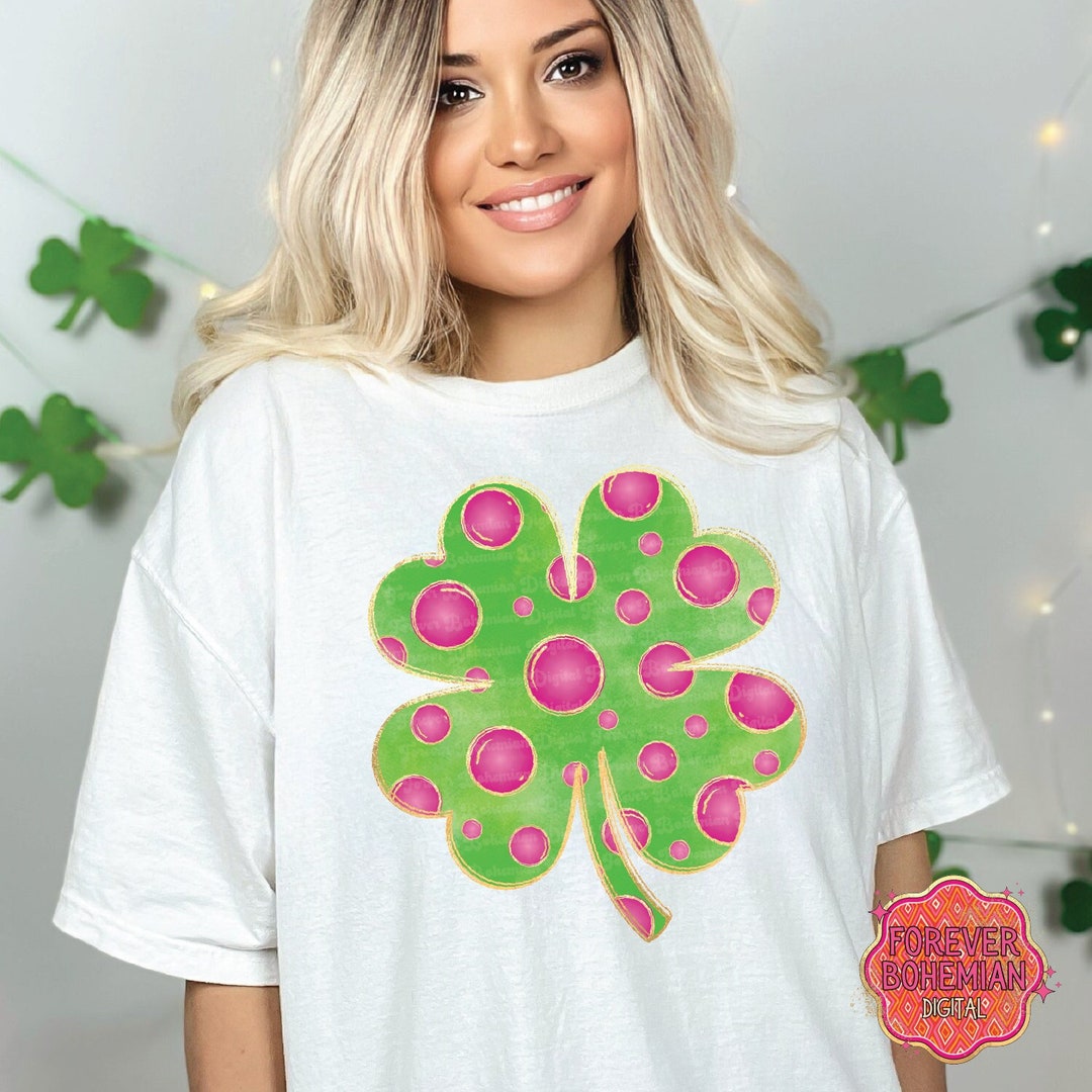 St Patricks Day Green and Pink Polka Dot Shamrock PNG, Digital Download ...