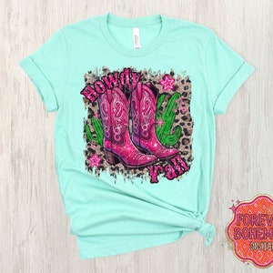 Sparkly Pink Howdy Y'all Cowgirl Boots Shirt Design PNG 300 DPI Leopard ...
