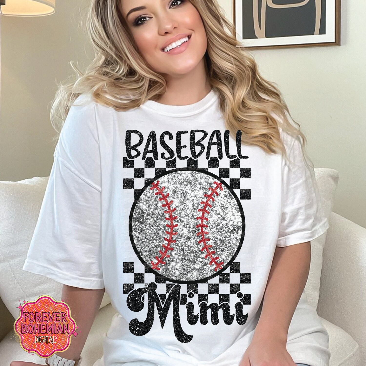 Sparkly Checkered Baseball Mimi PNG, Faux Glitter Baseball PNG, Baseball Shirt Design, Sequin ...