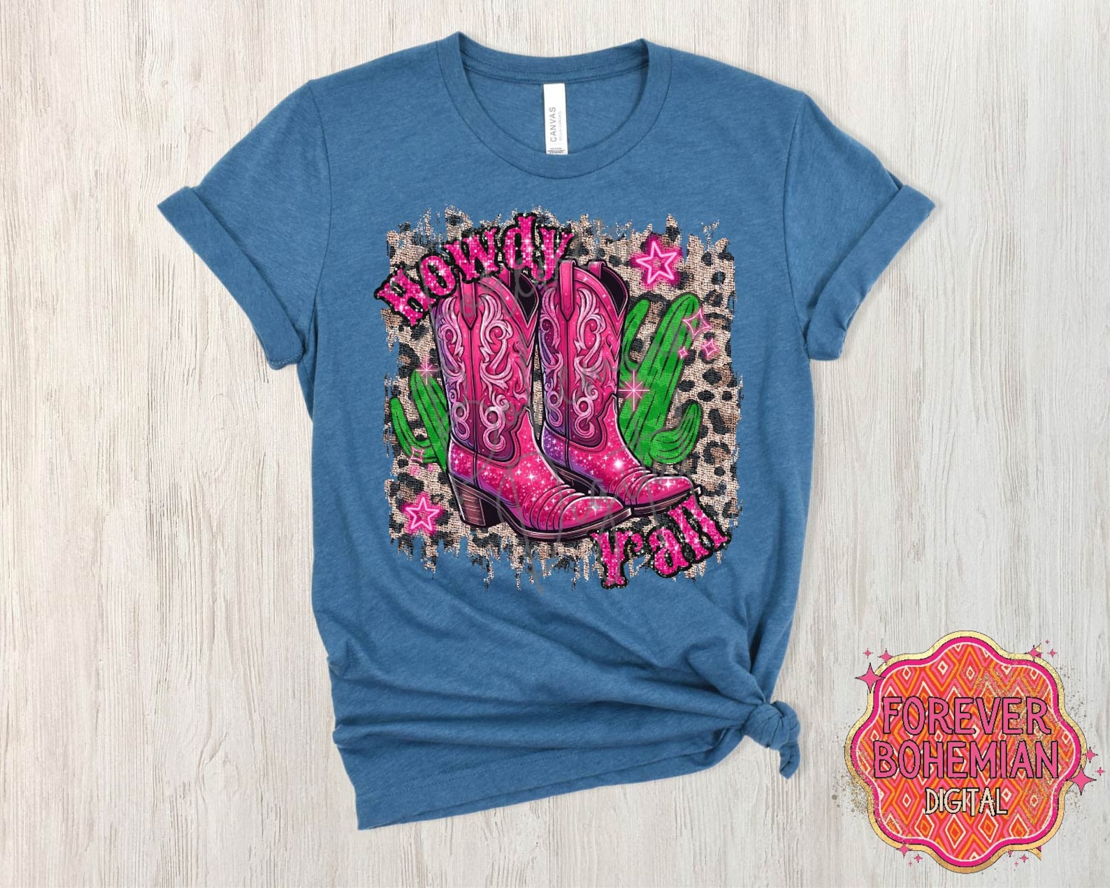 Sparkly Pink Howdy Y'all Cowgirl Boots Shirt Design PNG 300 DPI Leopard ...