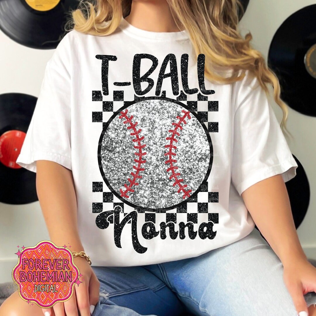Sparkly Checkered T-ball Nonna PNG, Faux Glitter Baseball PNG, T-ball ...