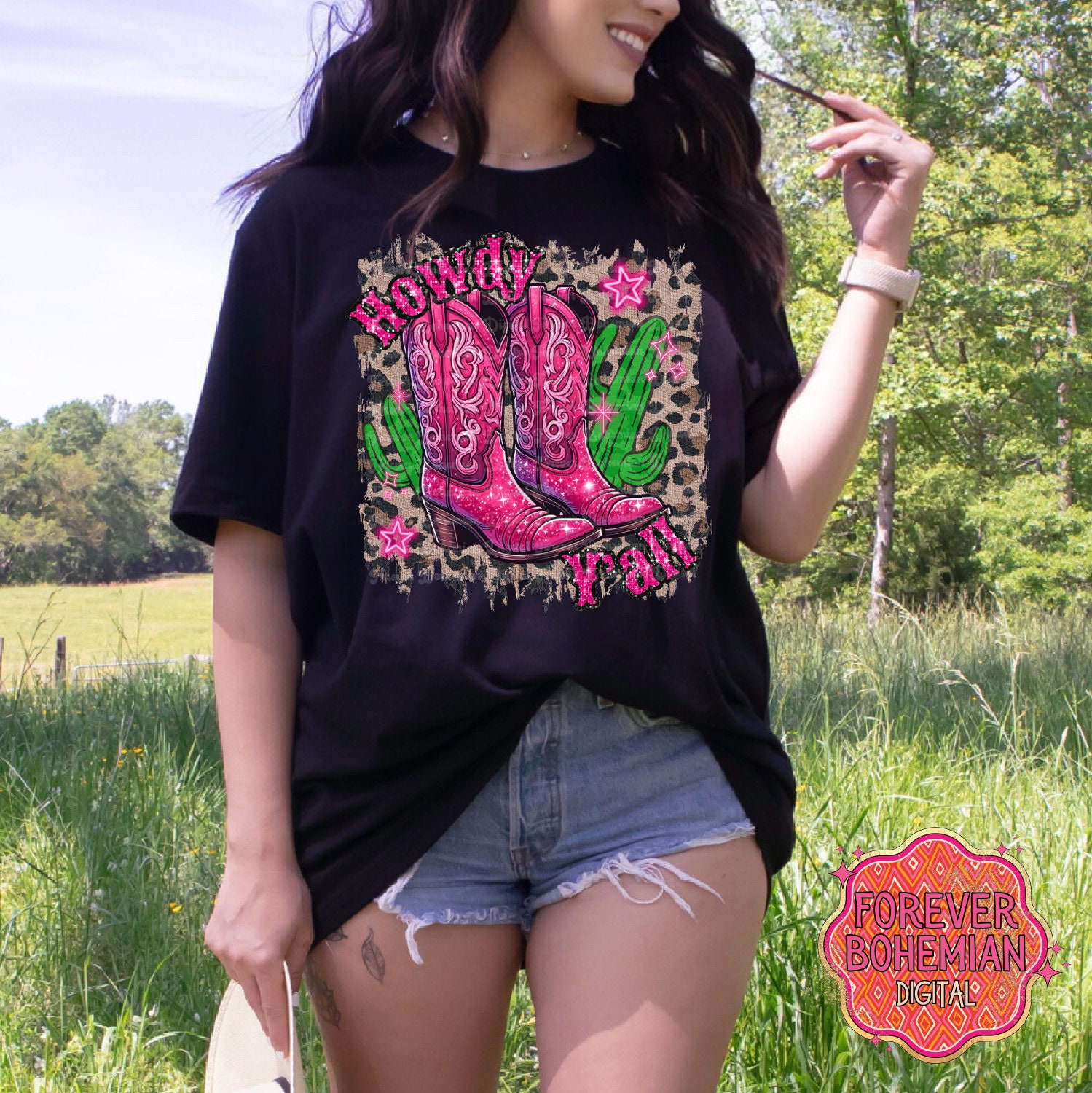 Sparkly Pink Howdy Yall Boots PNG, Western Cowgirl Shirt Design ...